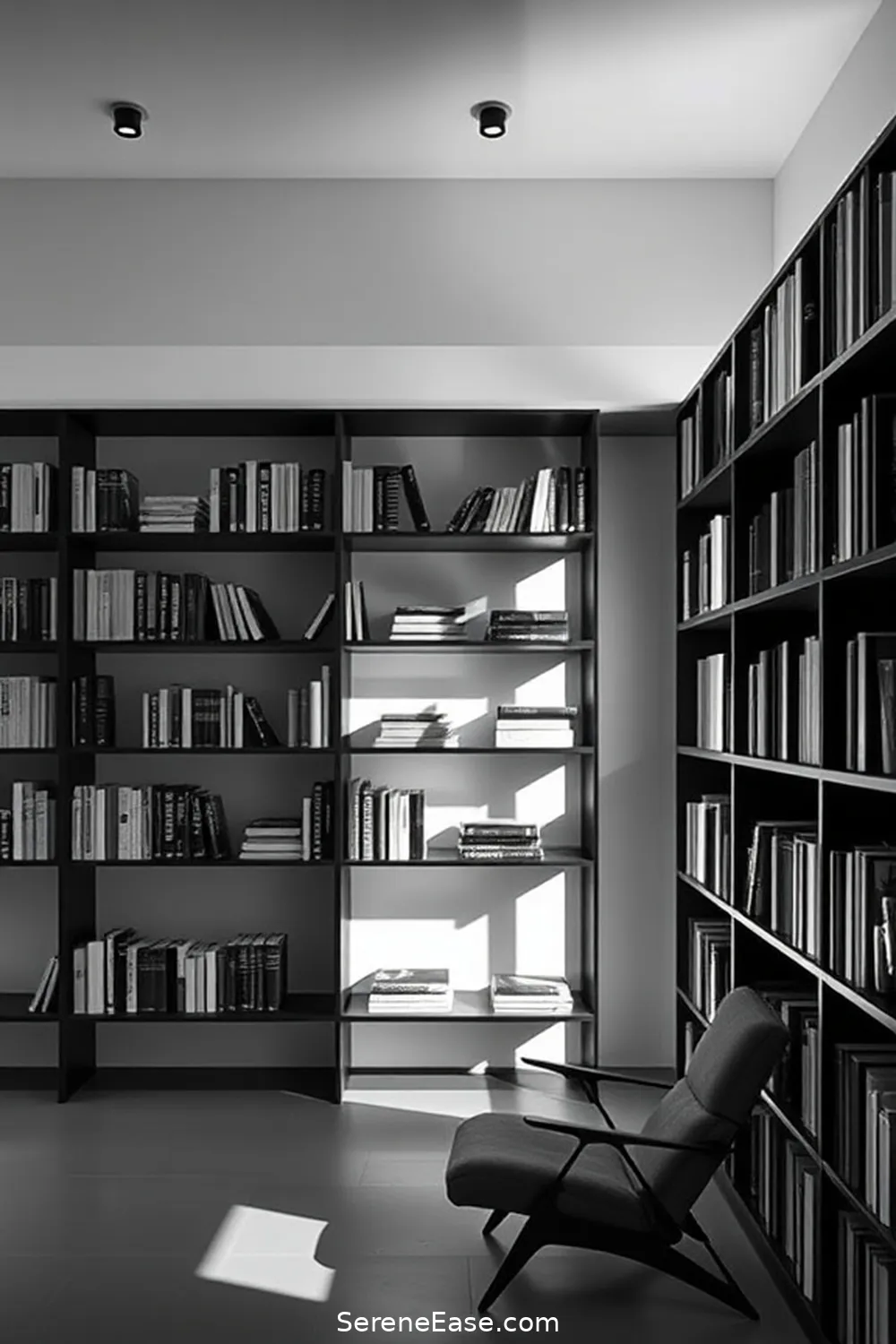 16 Stunning Black and White Minimalist Style Library Designs - Serene Ease