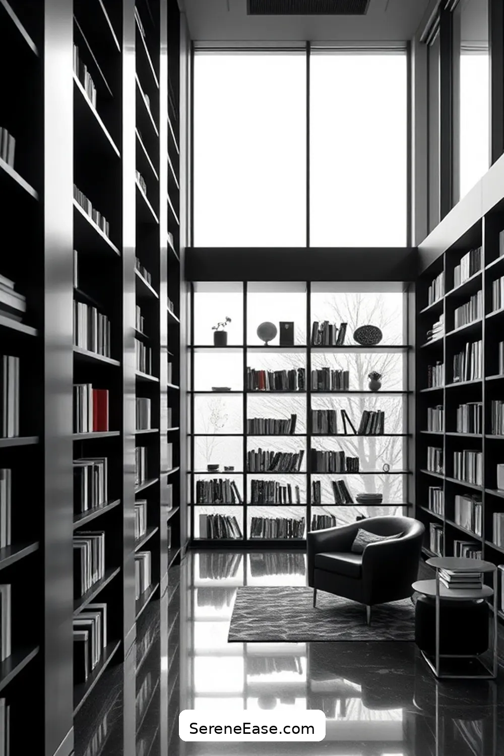 16 Stunning Black and White Minimalist Style Library Designs - Serene Ease
