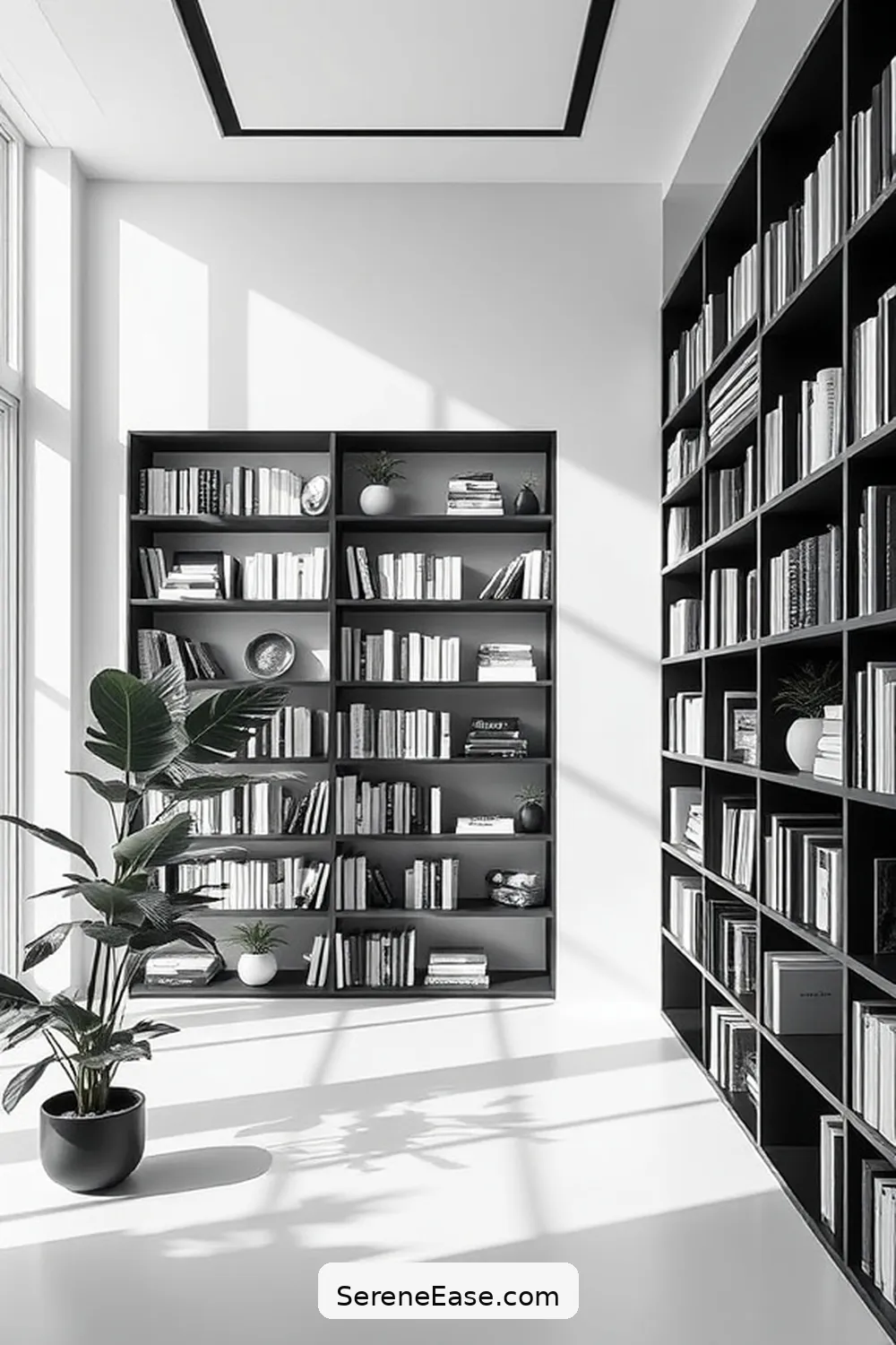 16 Stunning Black and White Minimalist Style Library Designs - Serene Ease